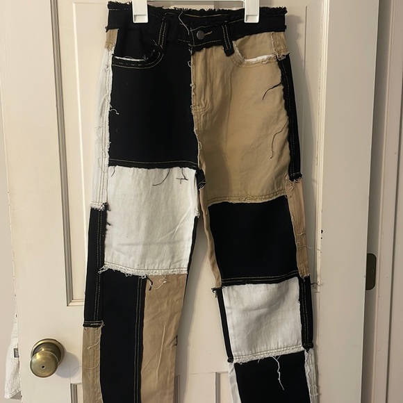 Pants & Jumpsuits | Lightweight Color Block Pants Ripped Look | Poshmark
